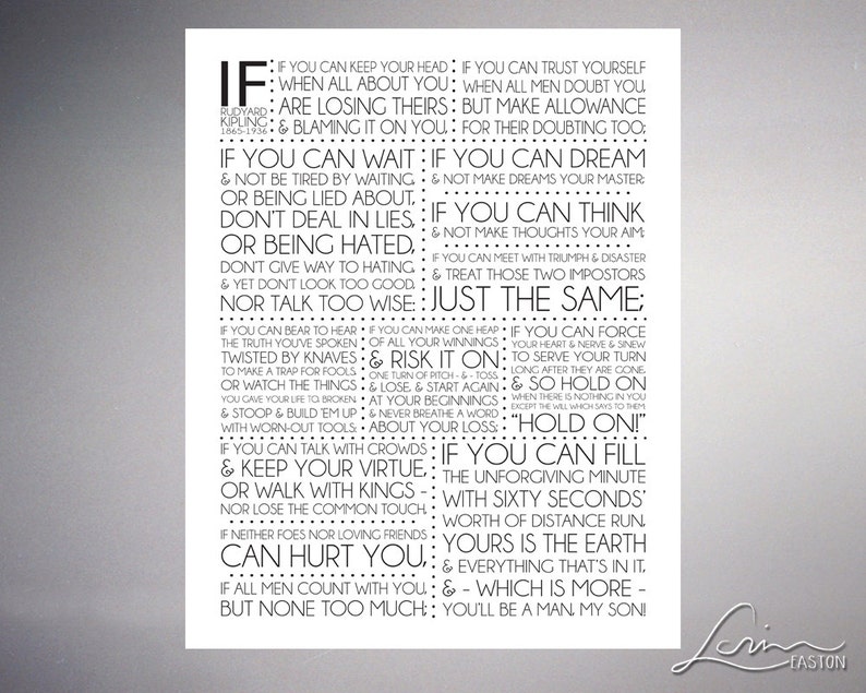 IF by Rudyard Kipling - Inspiration Poster Print -8x10, 8x12, 11x14 ...