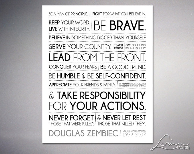 Douglas Zembiec Marine Quote Veteran's Day 5x7, 8x10, 11x14, 16x20 ...