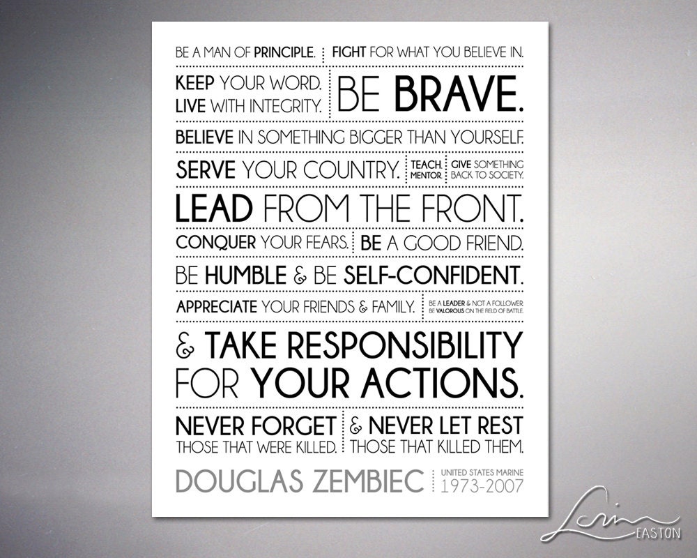 Douglas Zembiec Marine Quote- Veteran's Day - 5x7, 8x10, 11x14, 16x20 ...