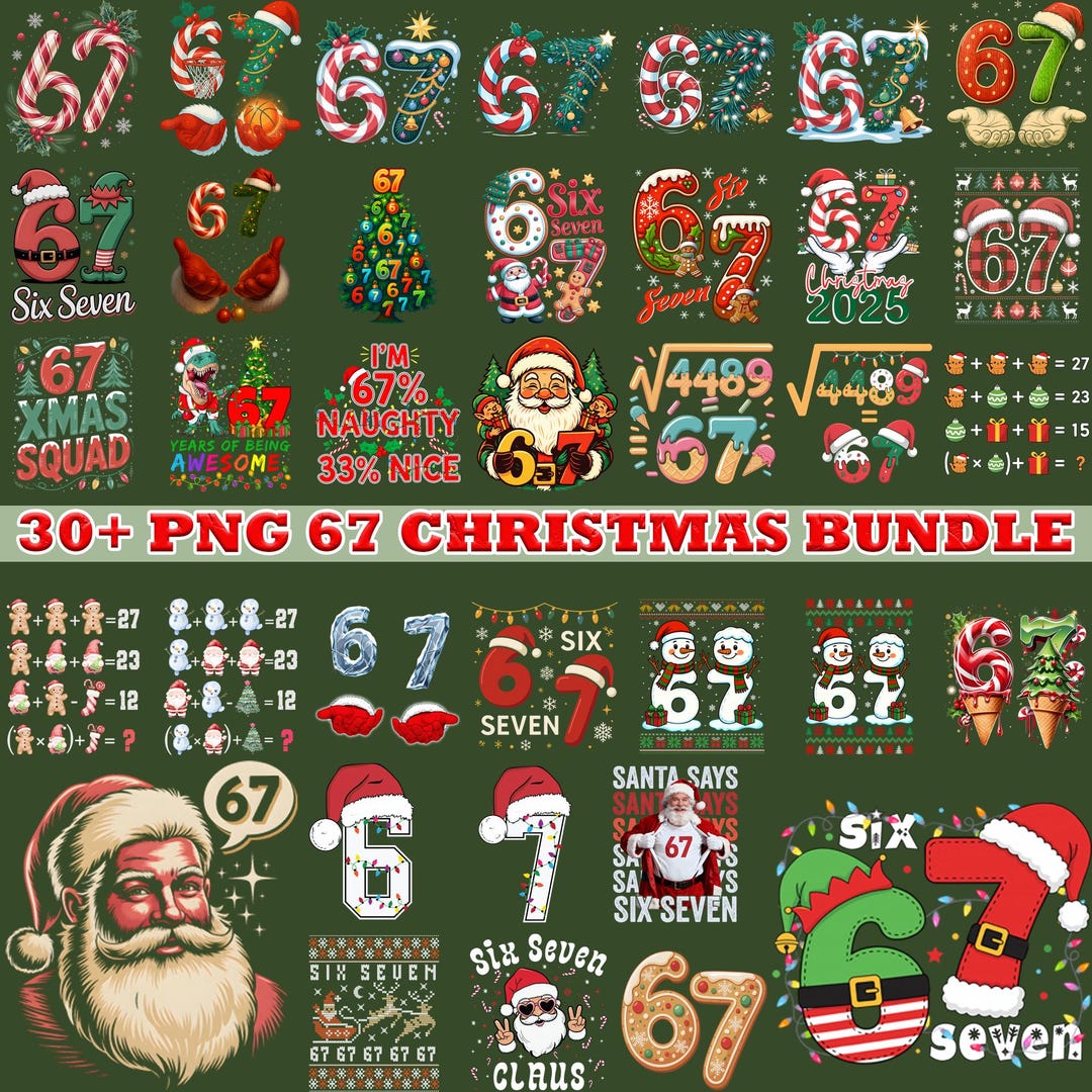 67 Christmas PNG Bundle, Retro Santa 67 Clipart, Funny Math Christmas ...