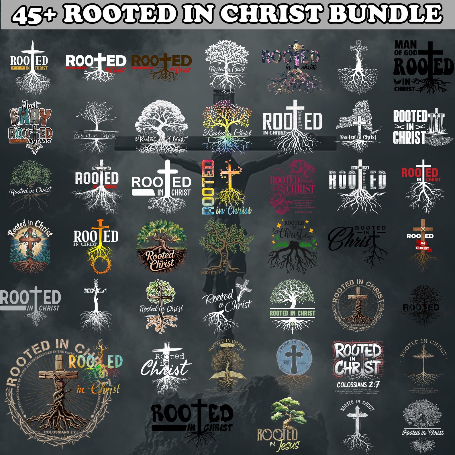 45+ Rooted in Christ PNG Bundle, Christian Faith Tree Cross Bible Verse ...