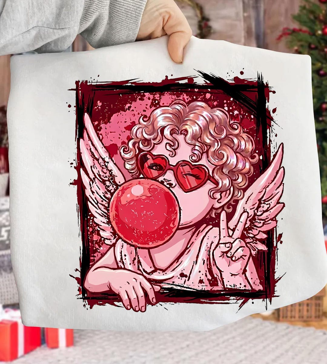 Retro Cupid Valentine Blowing Bubble PNG, Vintage Valentines Day Png ...