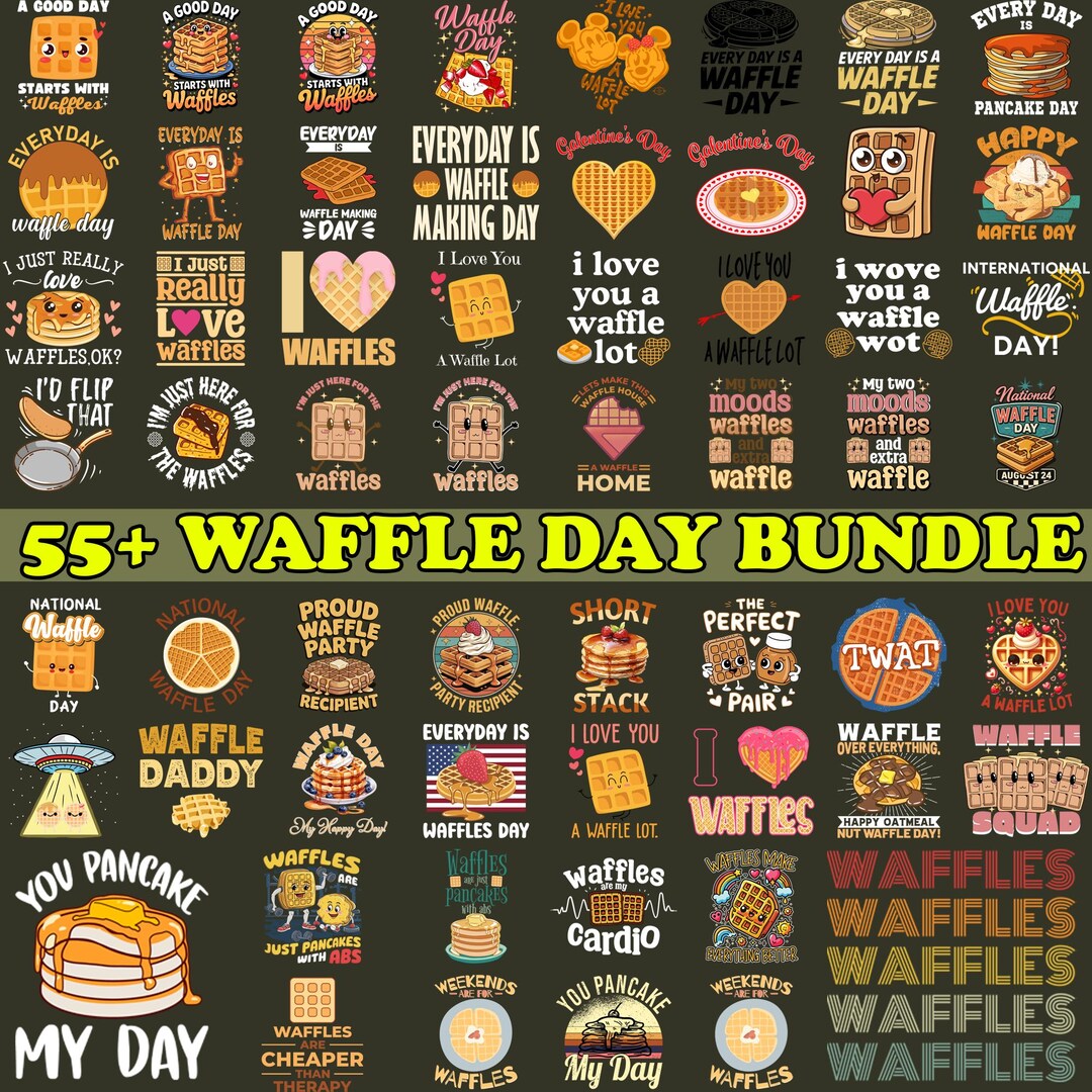 55+ Waffle Day PNG Bundle, Funny Waffle Quotes Clipart Pack, Breakfast ...