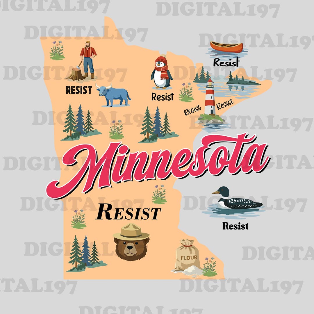 Resist Minnesota – Retro Map Design PNG With State Icons for Activism ...