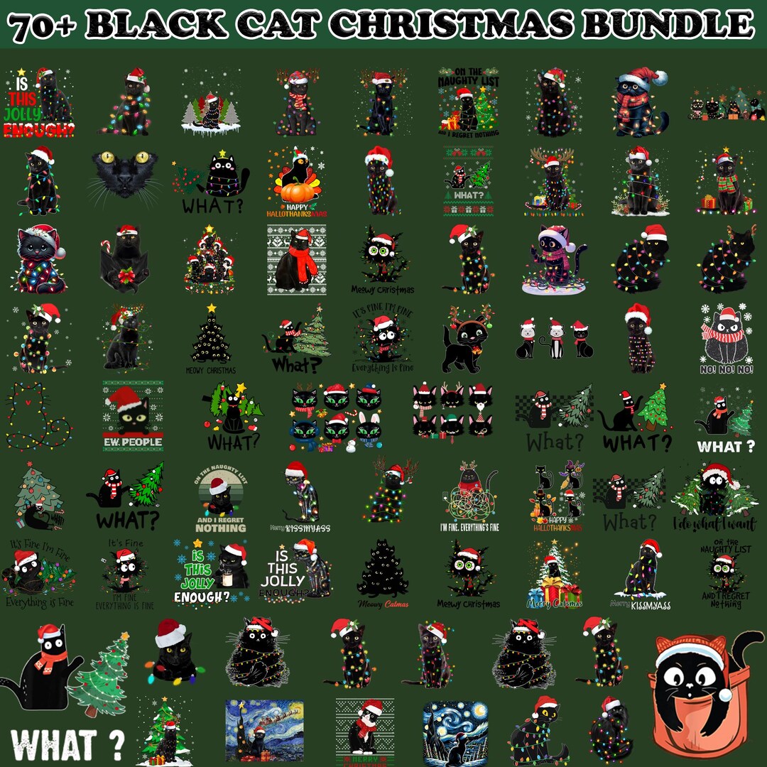 Black Cat Christmas PNG Bundle, 70+ Funny Cat Xmas Clipart, Grumpy Cat ...