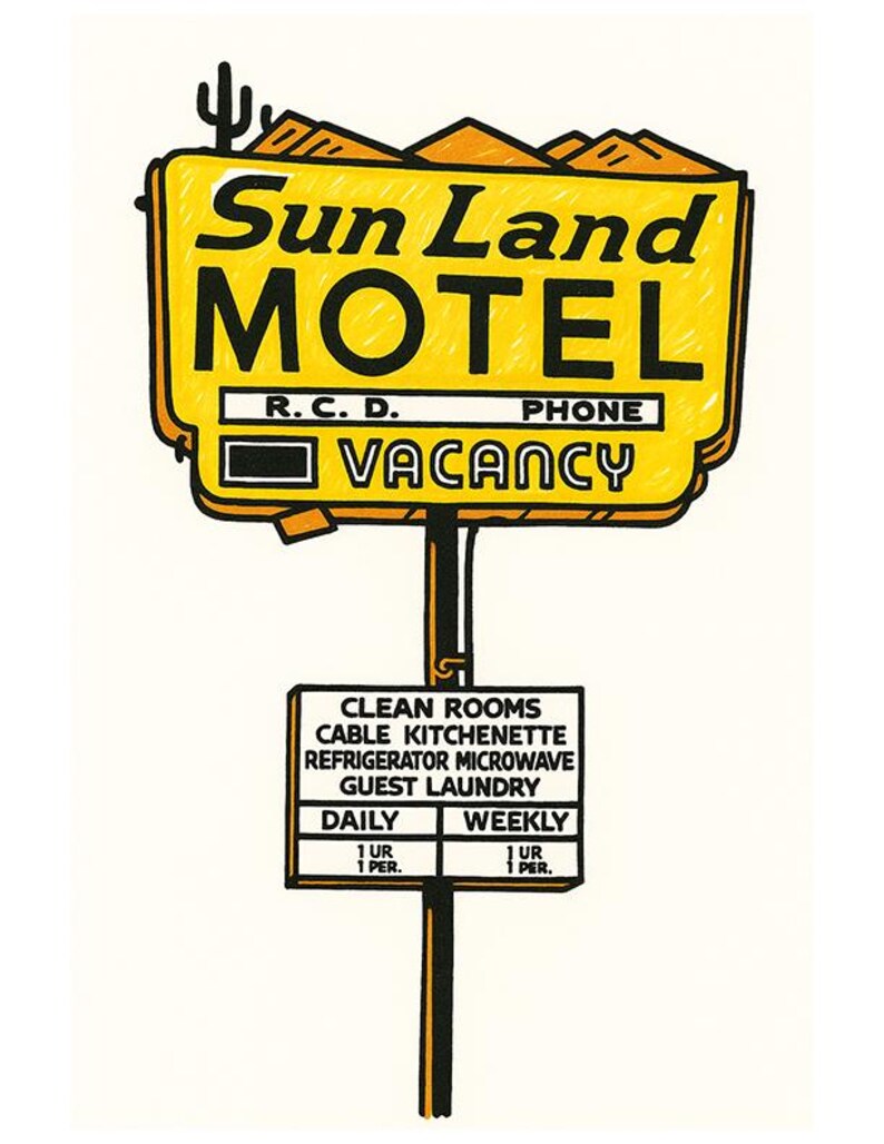 Printable Sun Land Motel Sign Coloring Page: Retro Neon, Vintage ...