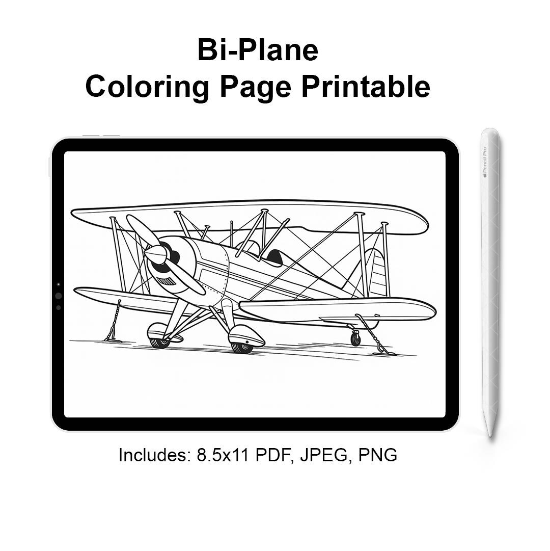 Printable Bi-plane Coloring Page: Vintage Airplane Printable, Aviation ...