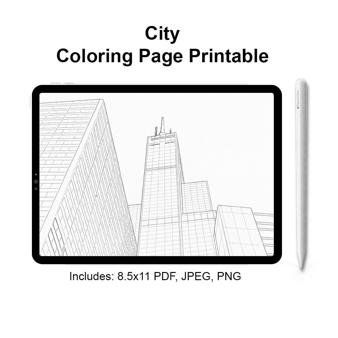 Printable Skyscraper Coloring Page: Tall Building, City Architecture ...