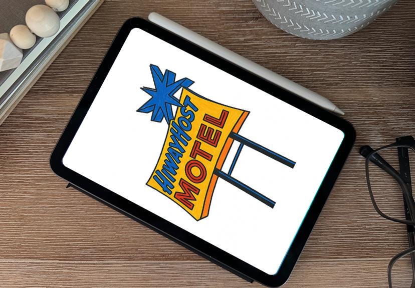 Hiway Host Motel Sign Coloring Page: Retro Neon Printable, Vintage ...