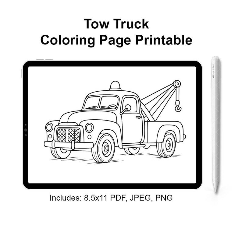 Printable Tow Truck Coloring Page: Classic Vehicle, Rescue Truck Art ...