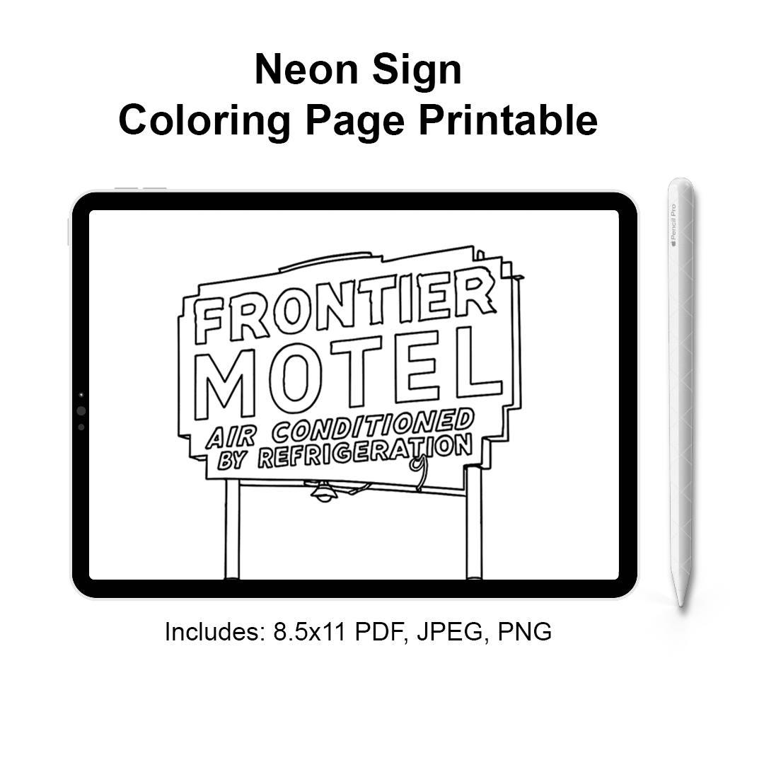Printable Frontier Motel Sign Coloring Page: Retro Neon, Vintage ...