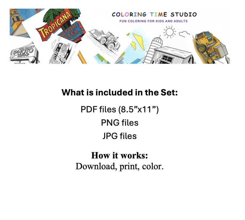 Printable Motel Signs Coloring Set of 6: Retro Motel Coloring Pages for ...