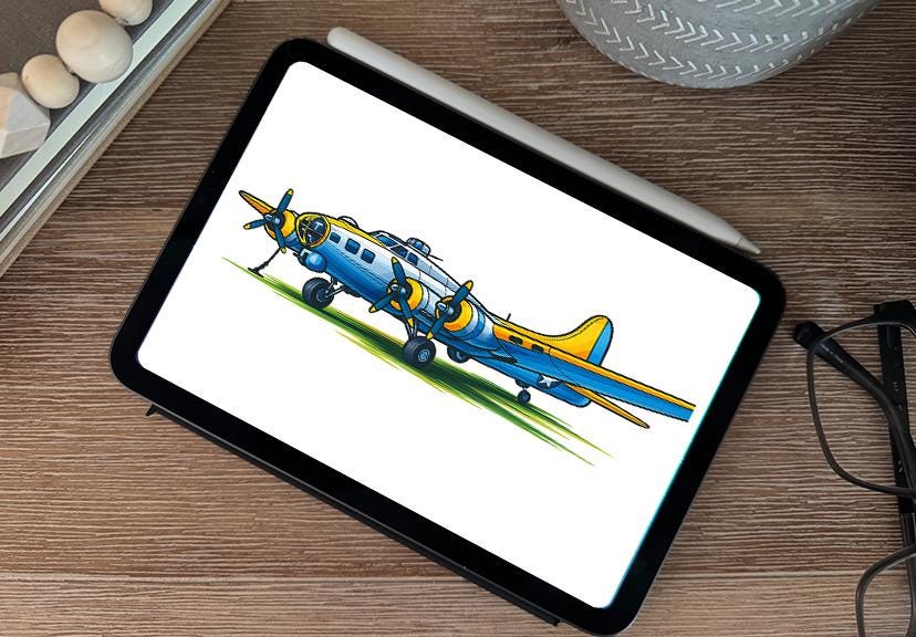 Printable B-17 Bomber Coloring Page: Vintage Airplane Printable, WWII ...