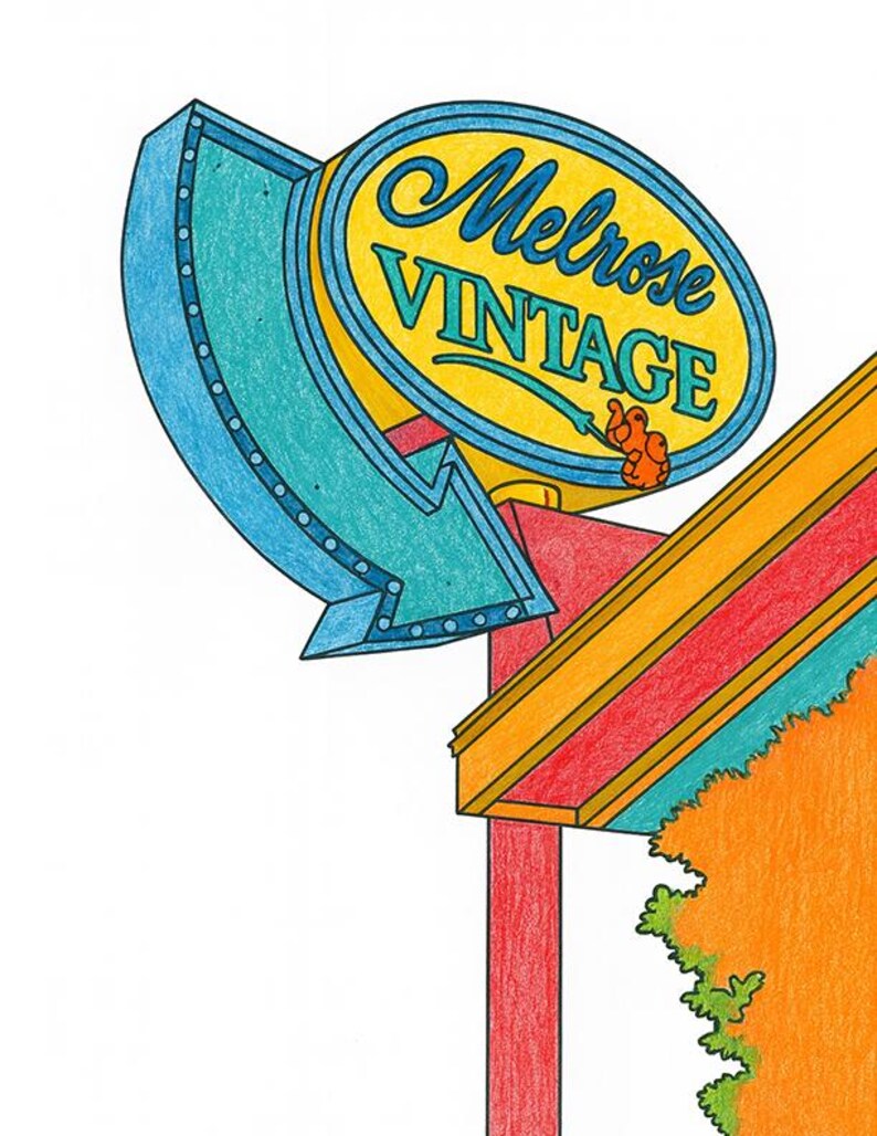 Melrose Vintage Sign Coloring Page: Retro Neon Printable, Mid-century ...