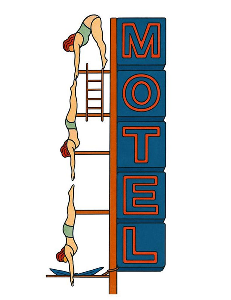 Motel Sign Coloring Page: Retro Diving Lady Printable, Vintage Neon ...