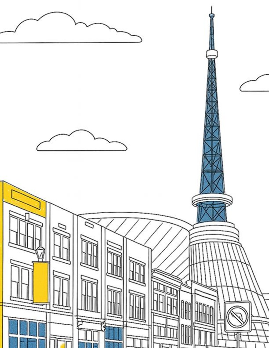 City Tower Coloring Page: Urban Skyline Printable, Downtown ...