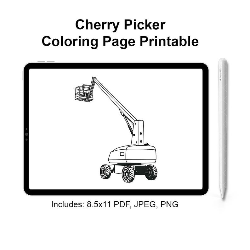 Printable Cherry Picker Coloring Page: Construction Vehicle Activity ...