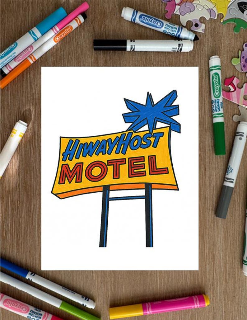 Hiway Host Motel Sign Coloring Page: Retro Neon Printable, Vintage ...