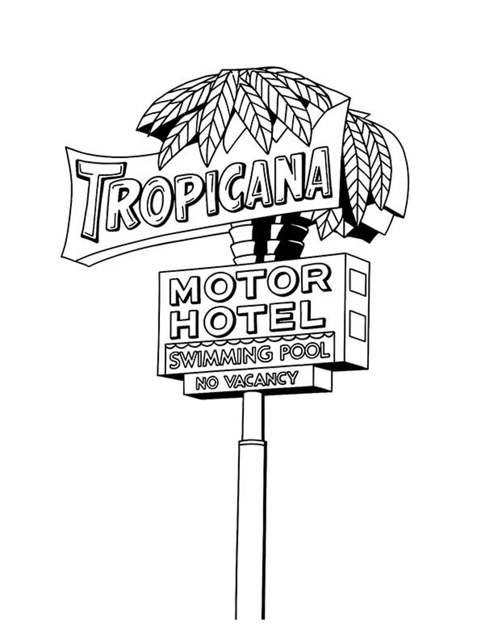 Printable Motel Signs Coloring Set of 6: Retro Motel Coloring Pages for ...