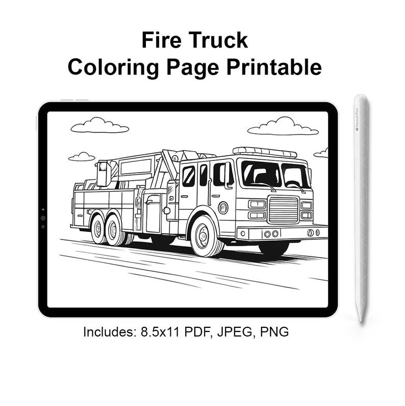 Printable Fire Truck Coloring Page: Emergency Vehicle, Rescue Truck Art ...