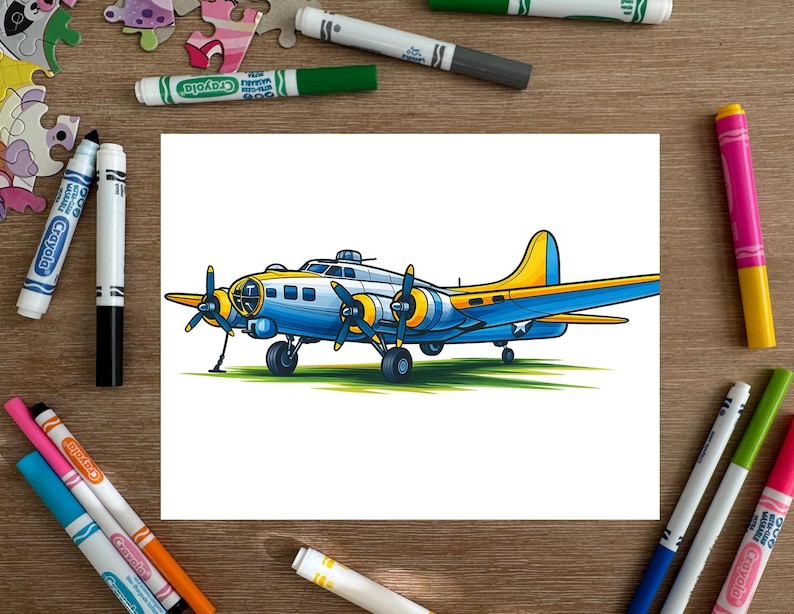 Printable B-17 Bomber Coloring Page: Vintage Airplane Printable, WWII ...