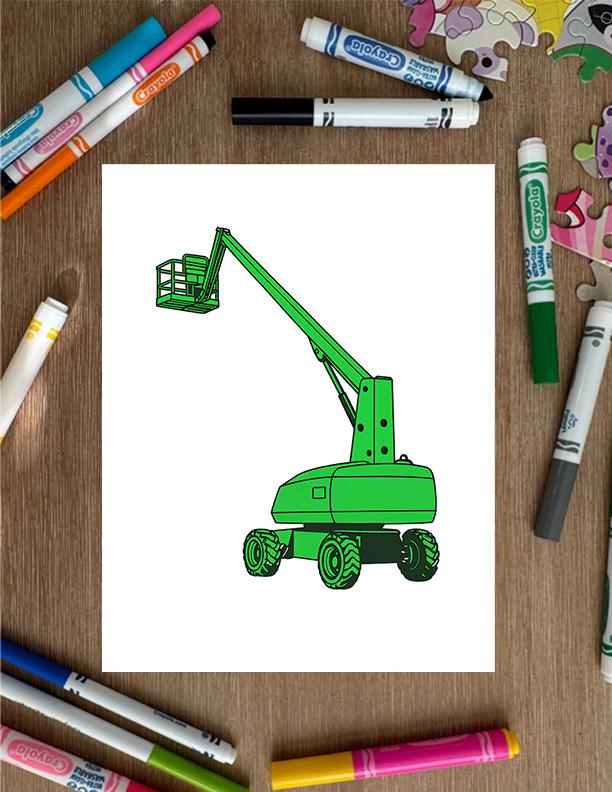 Printable Cherry Picker Coloring Page: Construction Vehicle Activity ...