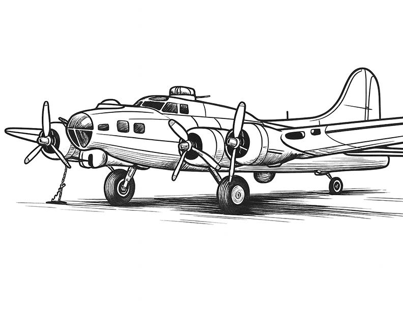 Printable B-17 Bomber Coloring Page: Vintage Airplane Printable, WWII ...