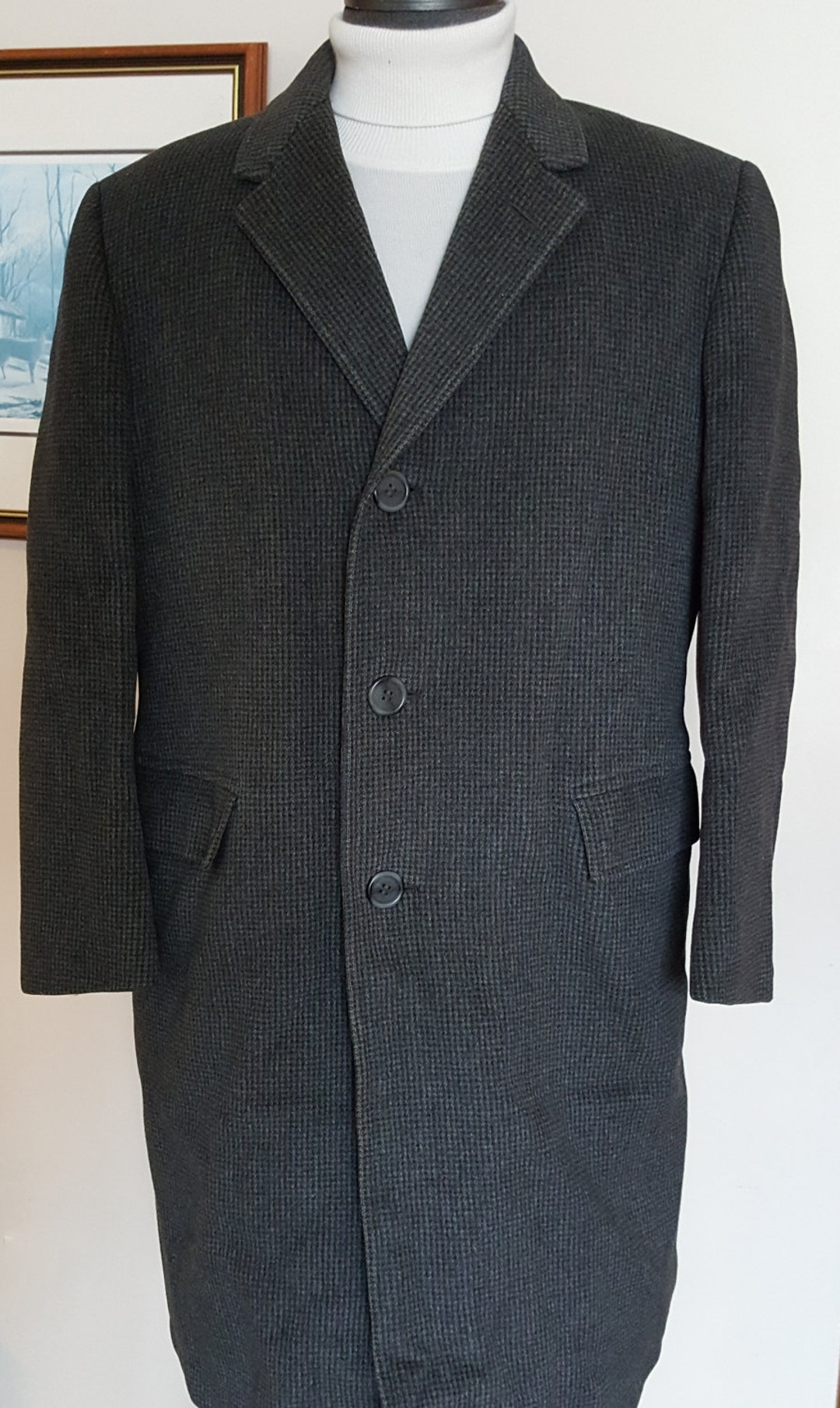 Vintage Mens BESPOKE Long Wool Coat Size 39 Short, Union Made WARREN K ...