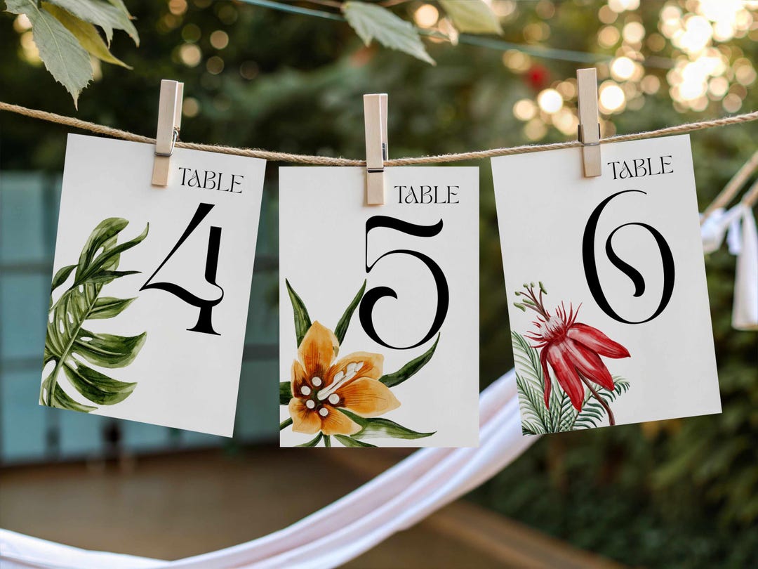 Tropical Table Numbers, Retro Wedding Decor Digital Download, Lux ...