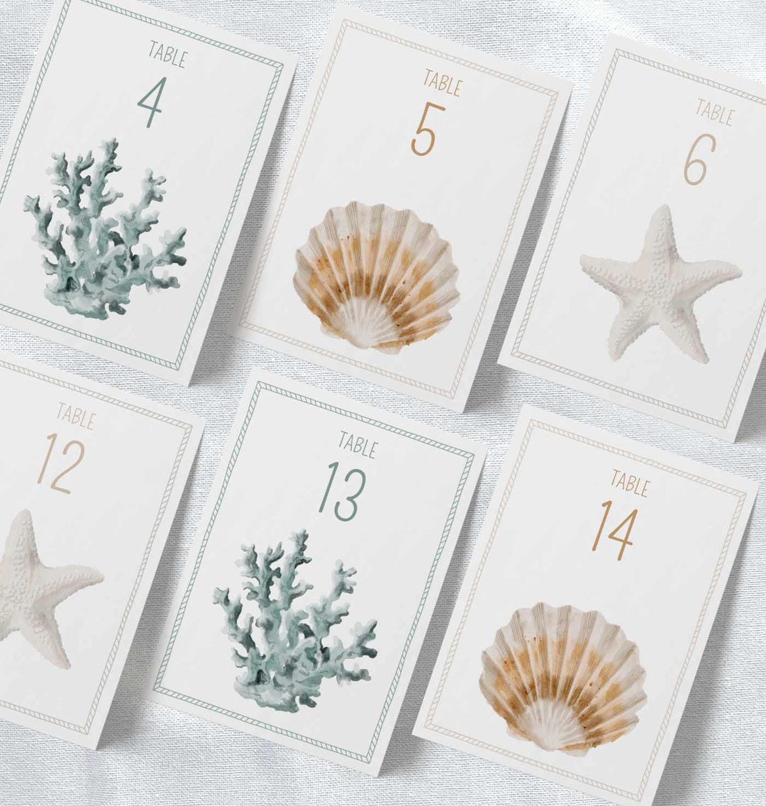 Coastal Seashell Table Numbers, Beach Wedding Decor Digital Download ...