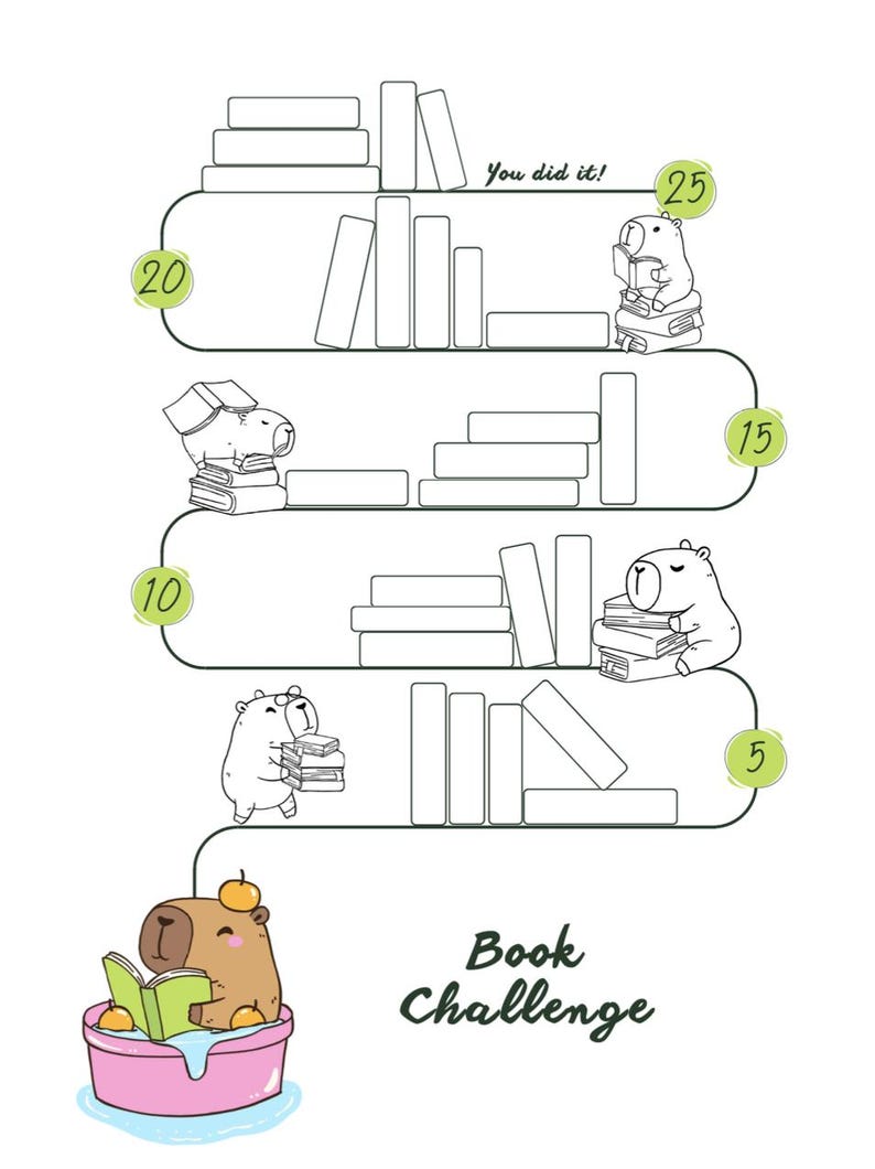 Capybara Reading Journal Printable PDF | A5 Book Journal | Cute Reading ...