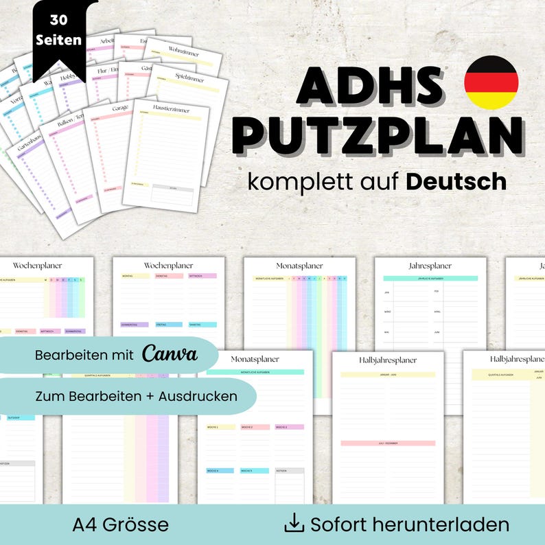 ADHD Cleaning Planner & Checklist in German: ADHD Cleaning Planner ...