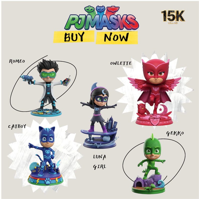 PJ Masks Characters - Complete Set of 5 - 3d Model Stl, Obj, Glb Files ...