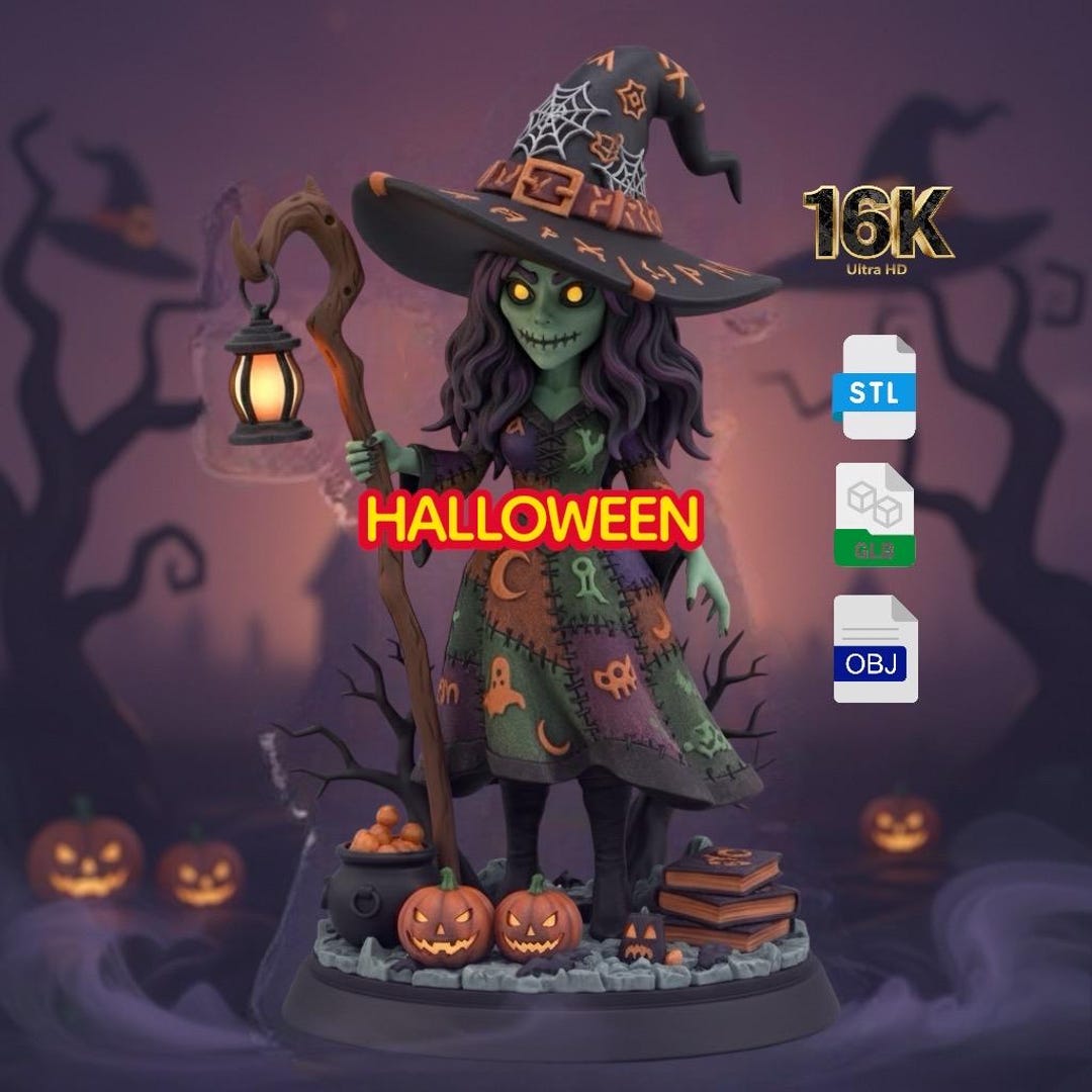 Spooky Witch 3D Model: Halloween Decor, STL OBJ GLB Files - Etsy
