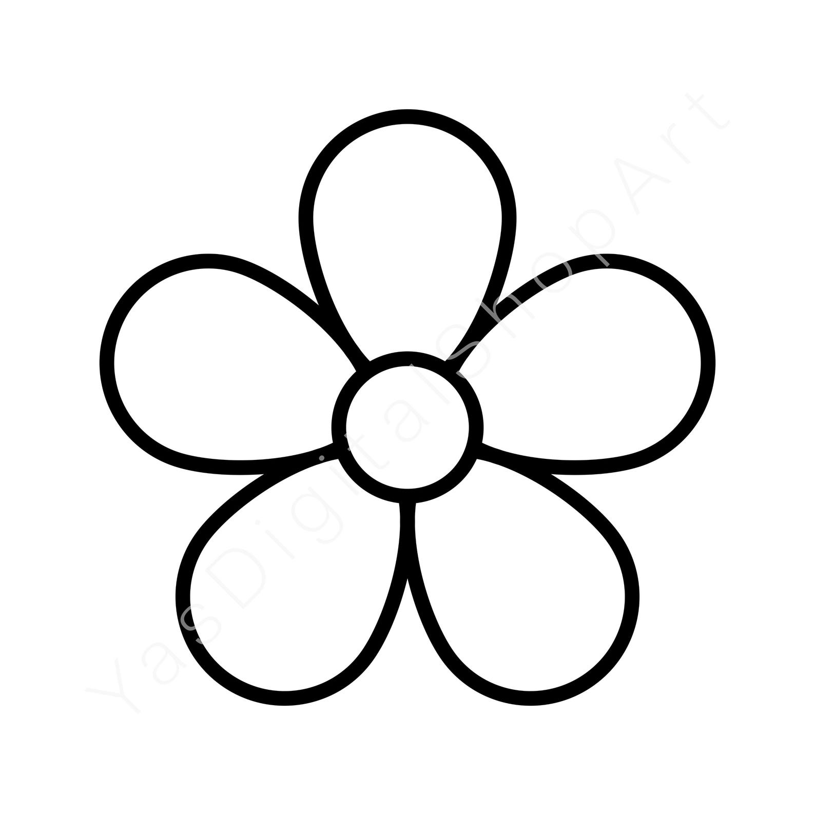 Five Petal Flower Outline SVG PNG, Vector Cut File, Floral Silhouette ...