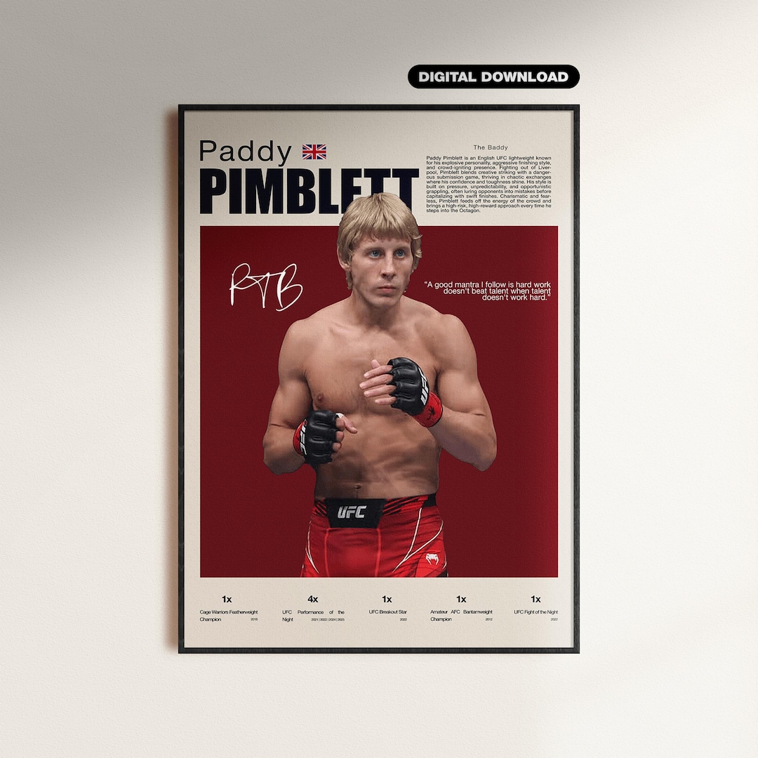 Paddy Pimblett Poster, UFC Fighter Wall Art, MMA Fighter Print, Digital ...