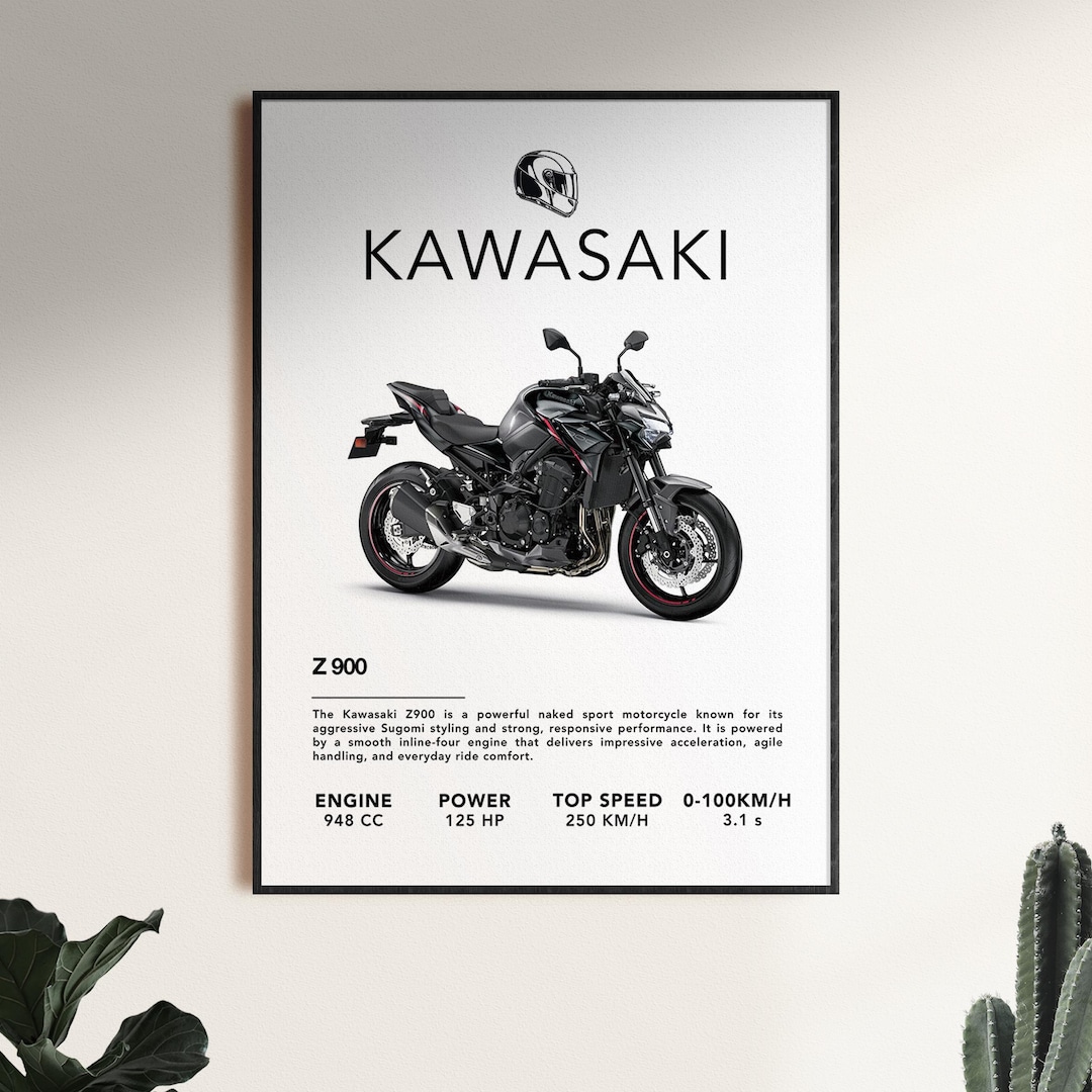 Kawasaki Z 900 Poster, Sportbike Wall Art, Kawasaki Print, Motorcycle ...