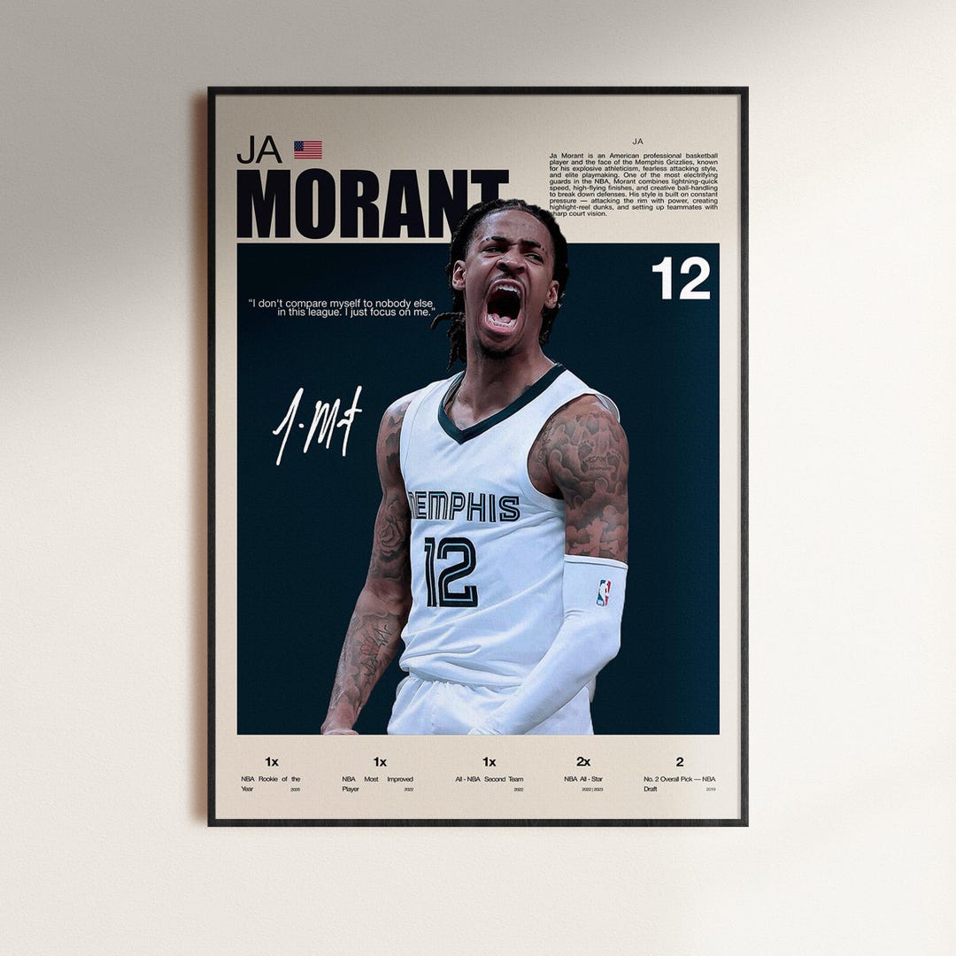 Ja Morant Poster, NBA Poster, Basketball Poster, NBA Basketball Wall ...