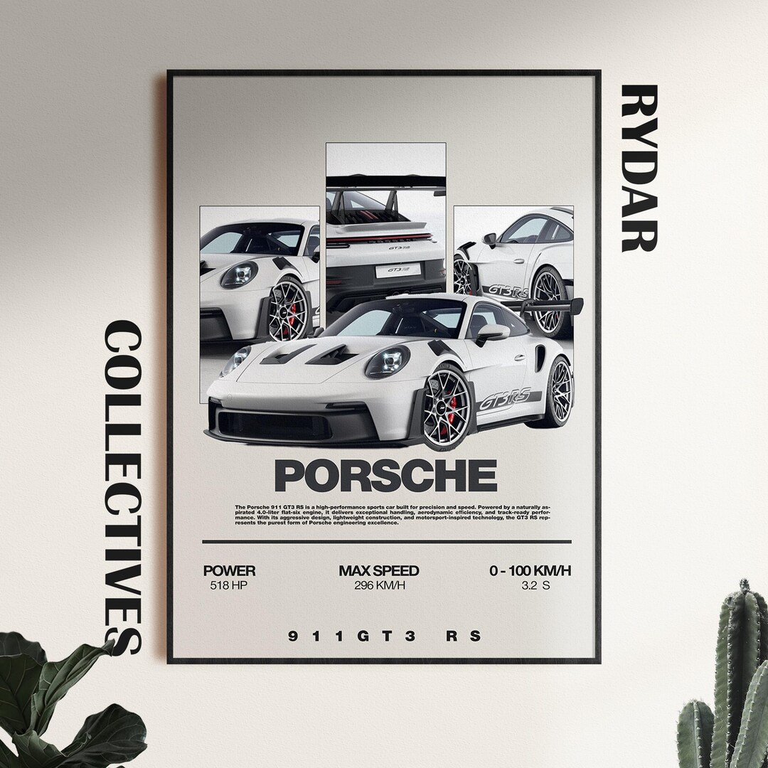 Porsche 911 GT3 RS Poster, Car Wall Art, Sport Car Print, Supercar ...