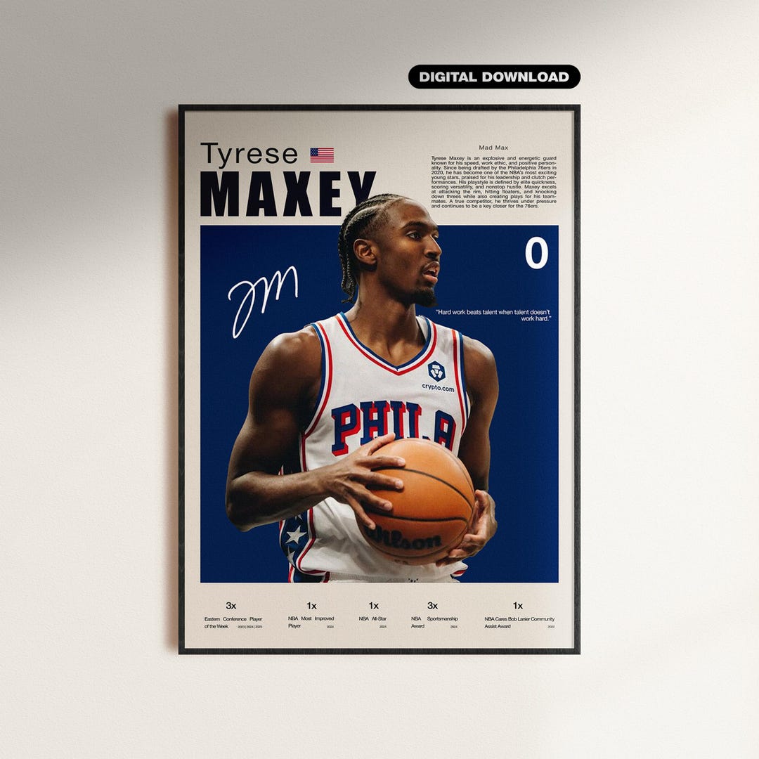 Tyrese Maxey Poster, NBA Poster, Basketball Poster, NBA Basketball Wall ...