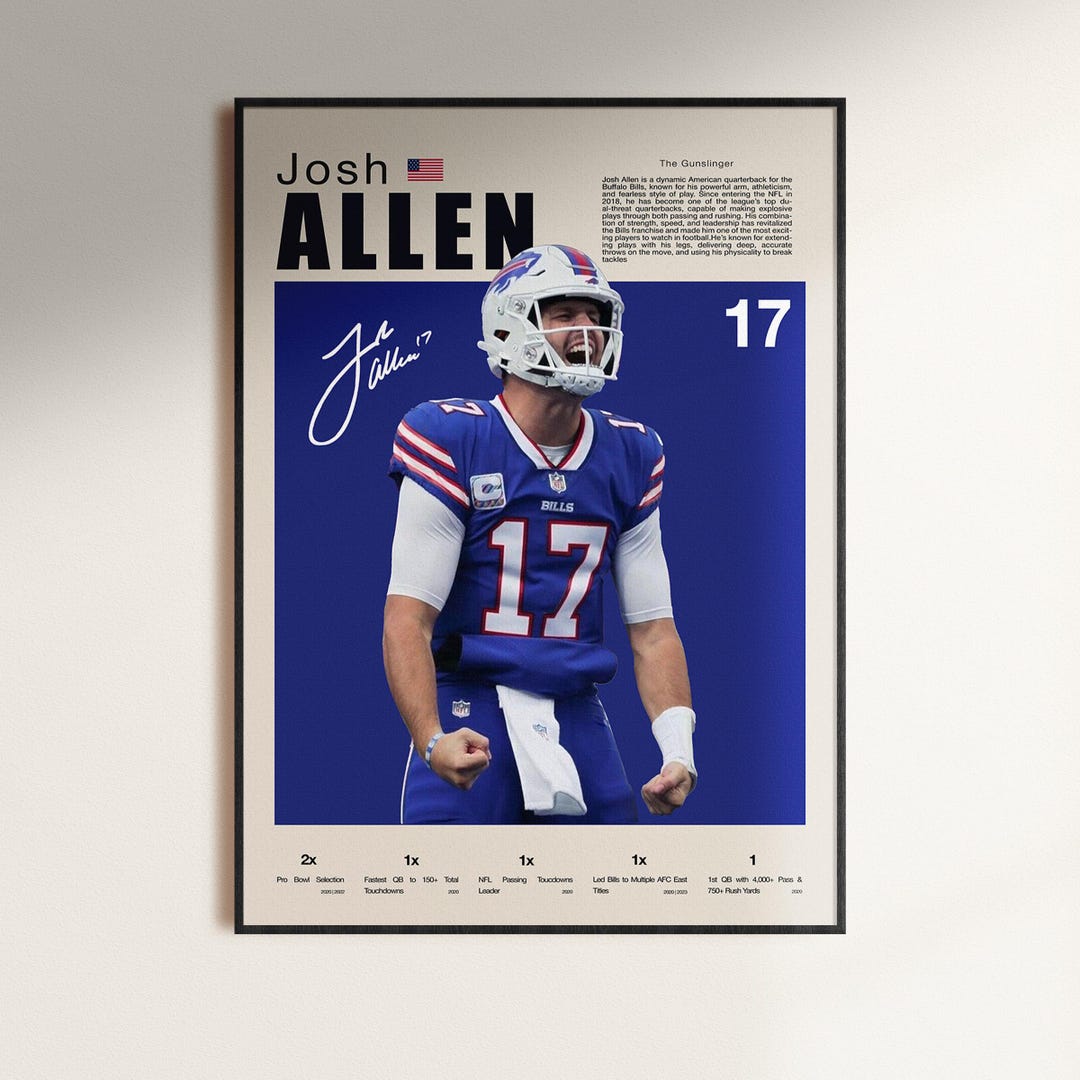 Josh Allen Poster, NFL Wall Art, Buffalo Bills Football Print ...
