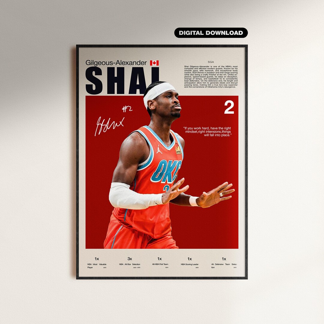 Shai Gilgeous Alexander Poster, NBA Wall Art, SGA Basketball Print ...