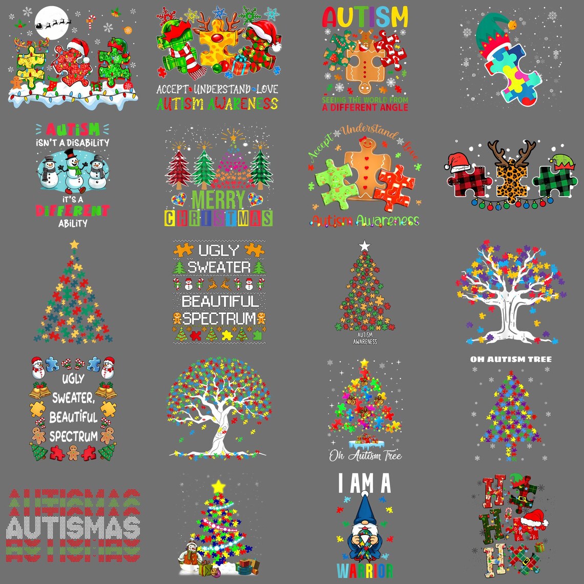 Christmas Autism Awareness PNG – Funny Puzzle Piece Holiday Clipart ...