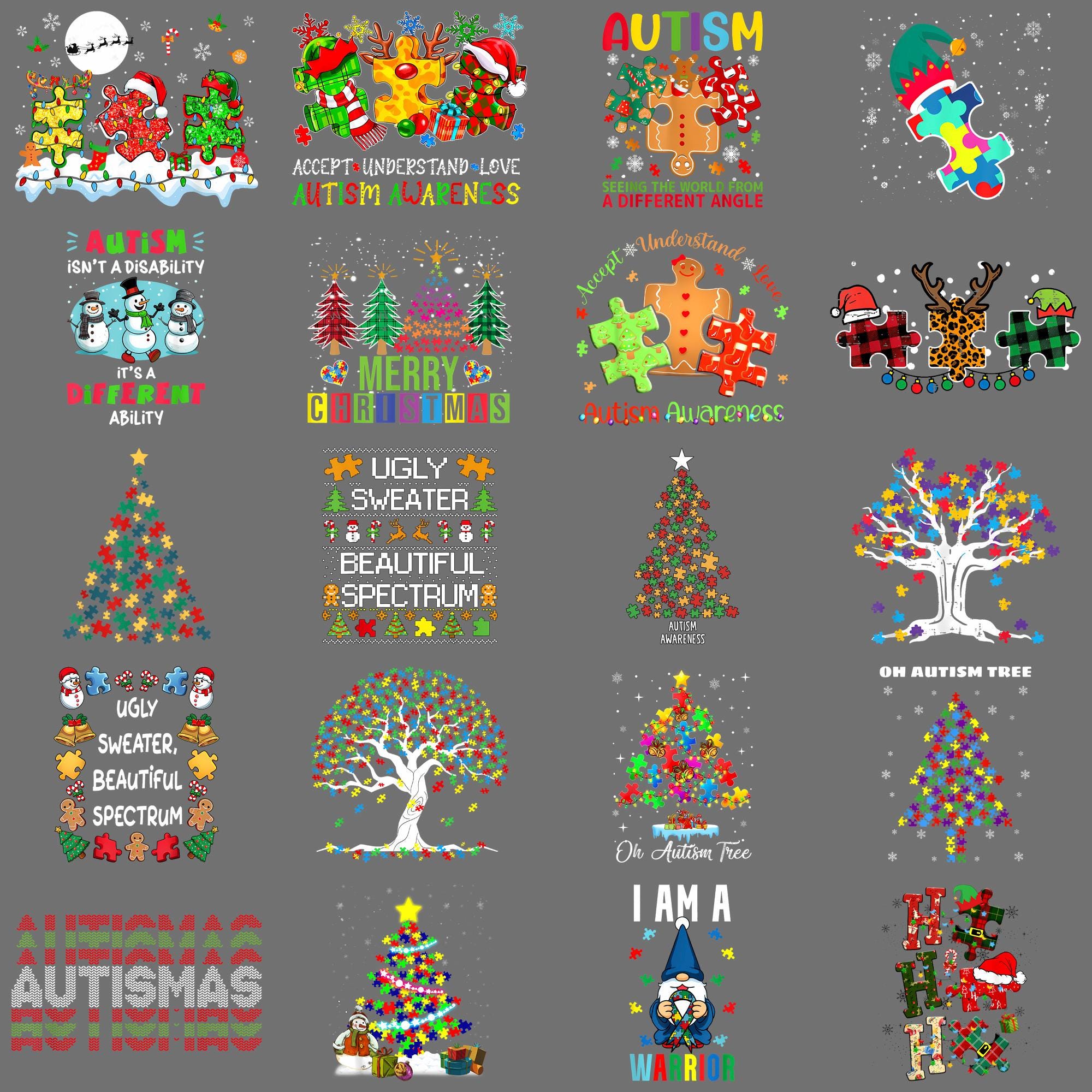 Christmas Autism Awareness PNG – Funny Puzzle Piece Holiday Clipart ...
