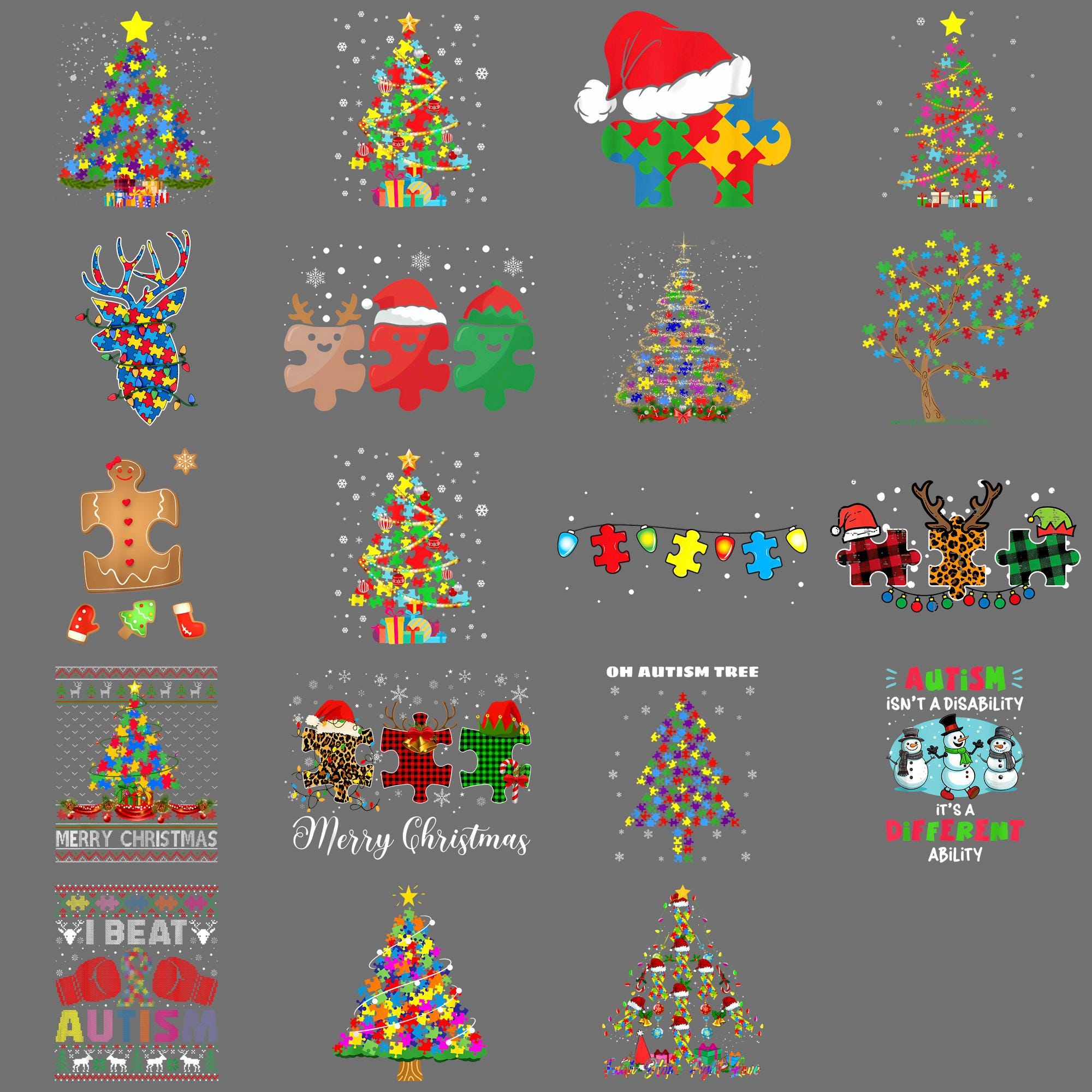 Christmas Autism Awareness PNG – Funny Puzzle Piece Holiday Clipart ...