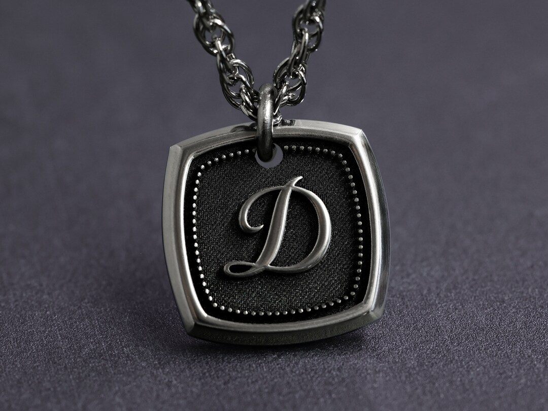 Womens TITANIUM Custom Initial Square Necklace - Etsy