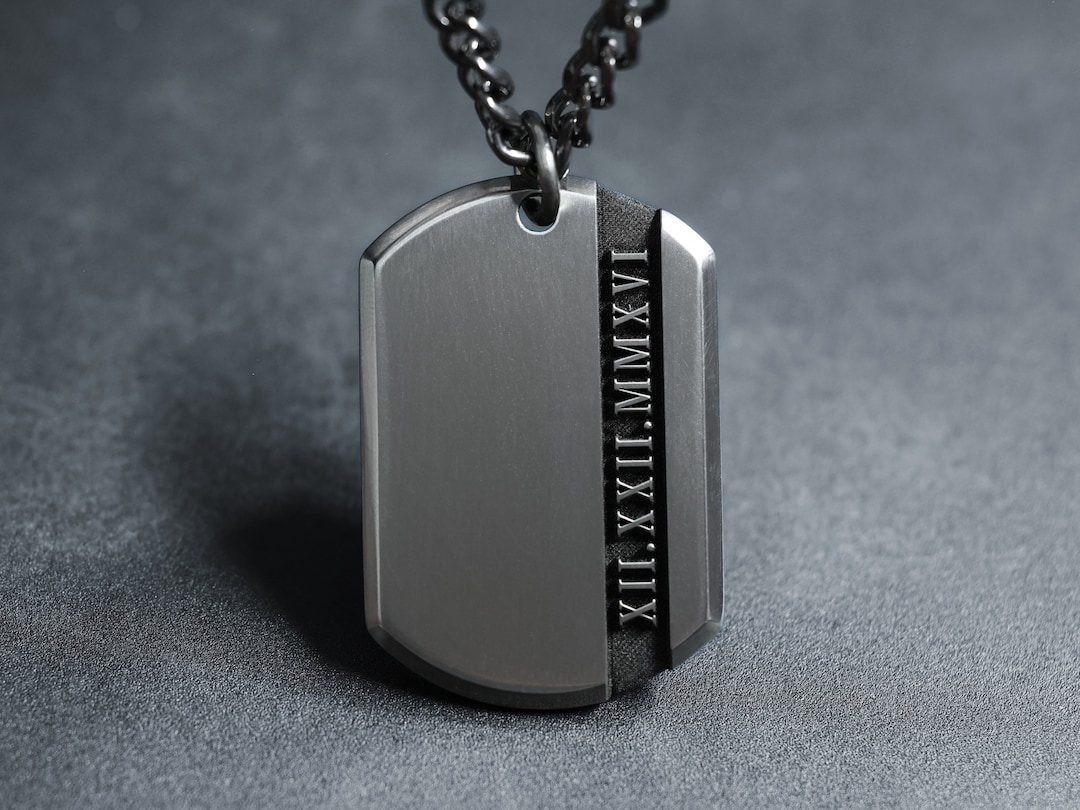 SMALL Titanium Custom Roman Numerals Dog Tag - Mens Titanium Necklace ...