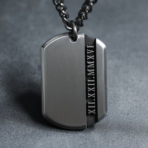 SMALL Titanium Custom Roman Numerals Dog Tag - Mens Titanium Necklace ...