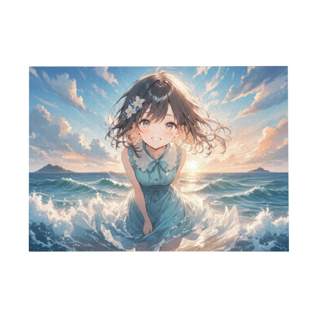 Puzzle Anime Girl at Seaside Sunset, Summer Youth and Romance Vibe, 96 ...