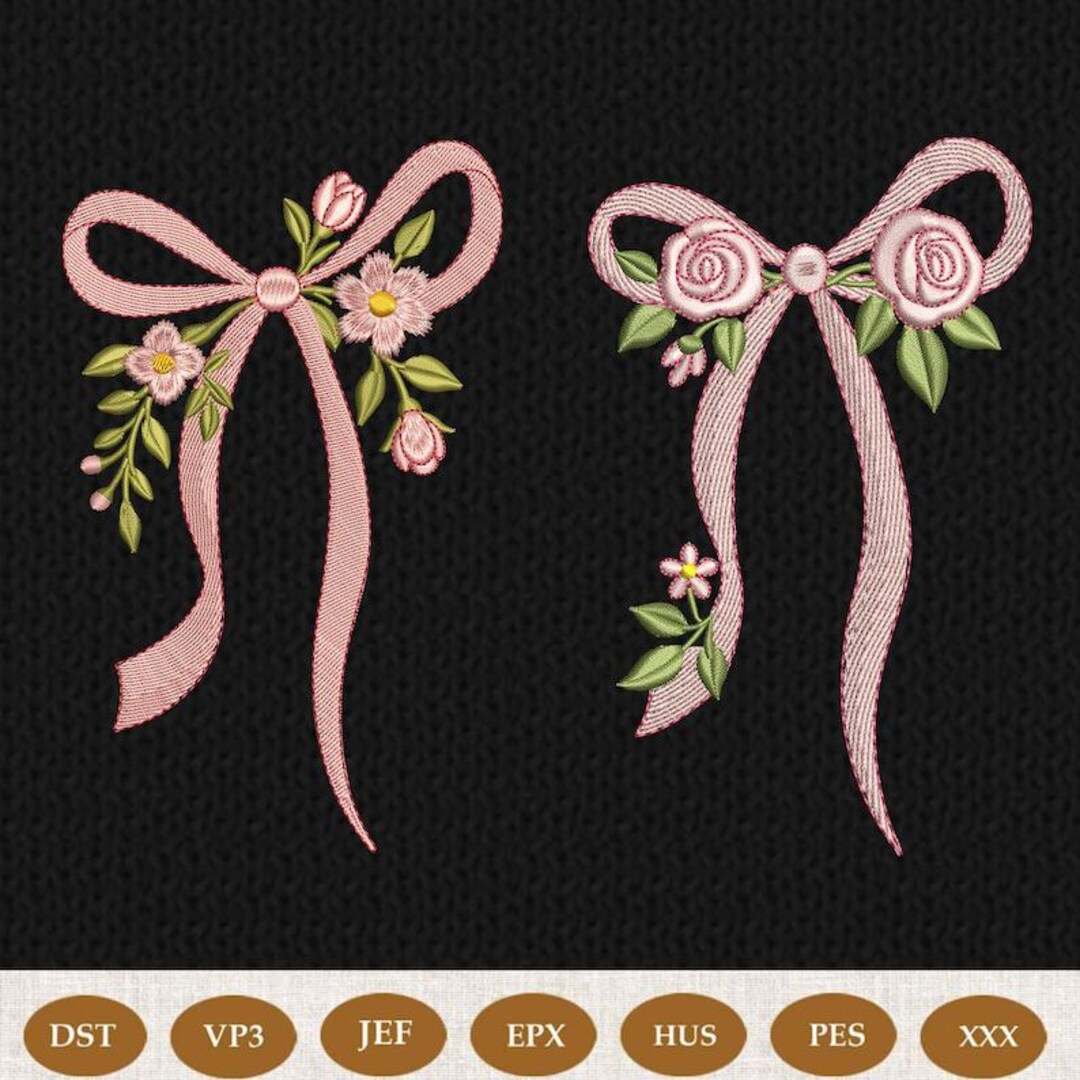 2 Flower Bow Embroidery Machine , Bundle Mini Coquette Embroidery ...
